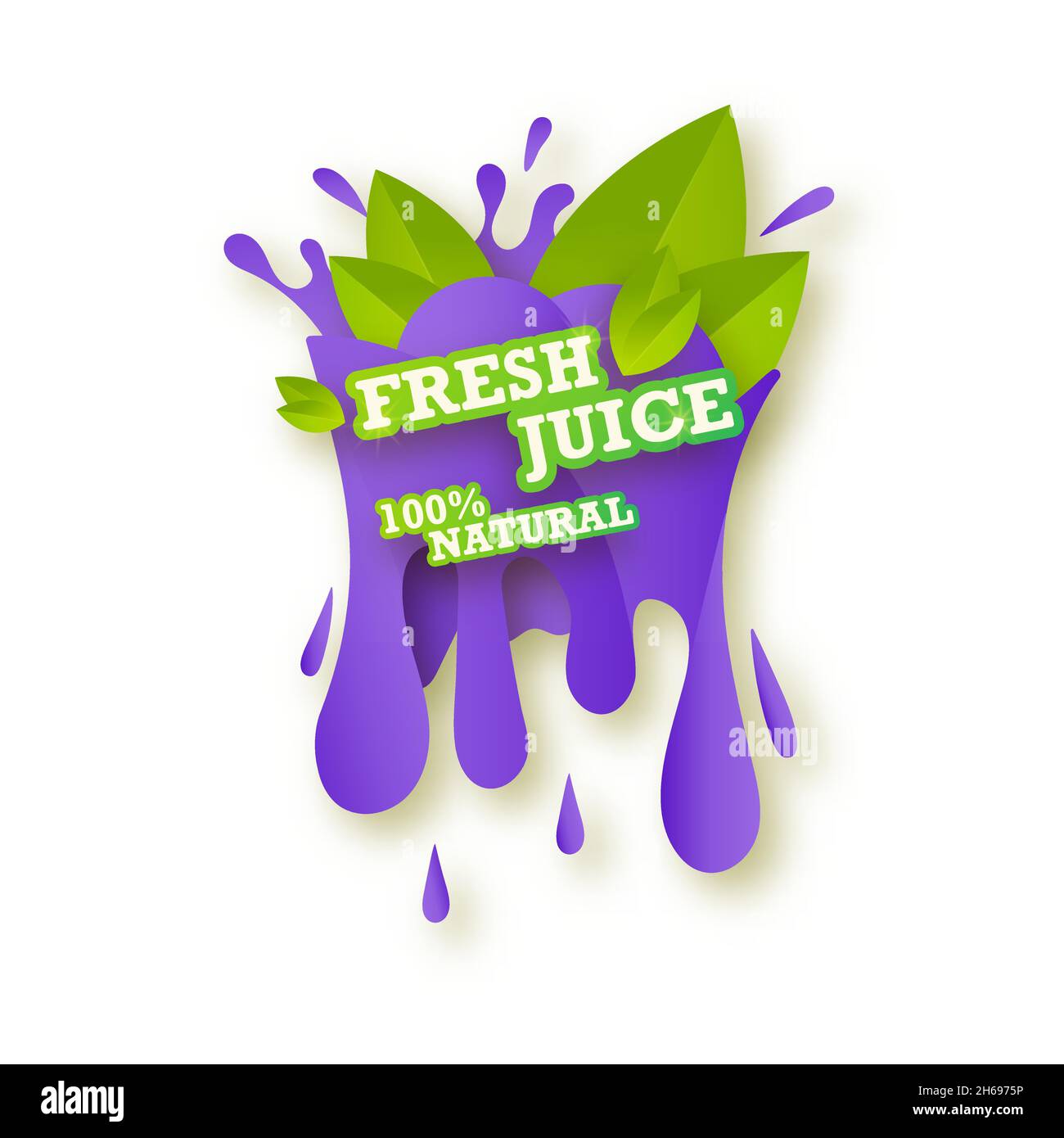 Juice fresh fruit label icon concept. Juicy drop and green leaves ...