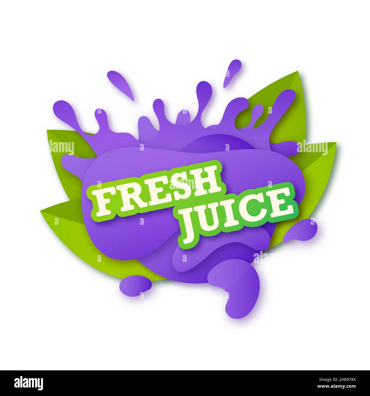 Juice fresh fruit label icon concept. Juicy drop and green leaves ...