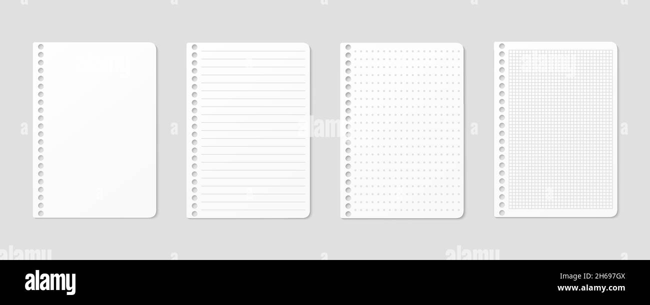 Ruled, gridded and dotted sheets. Blank sheets of notebook with grid ...