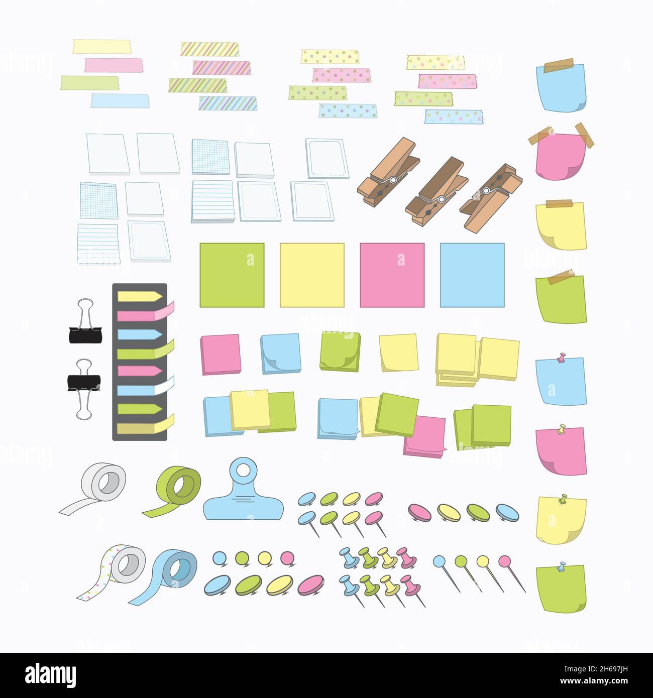 Collection of sticky note Office tools illustrations Stock Vector Image ...