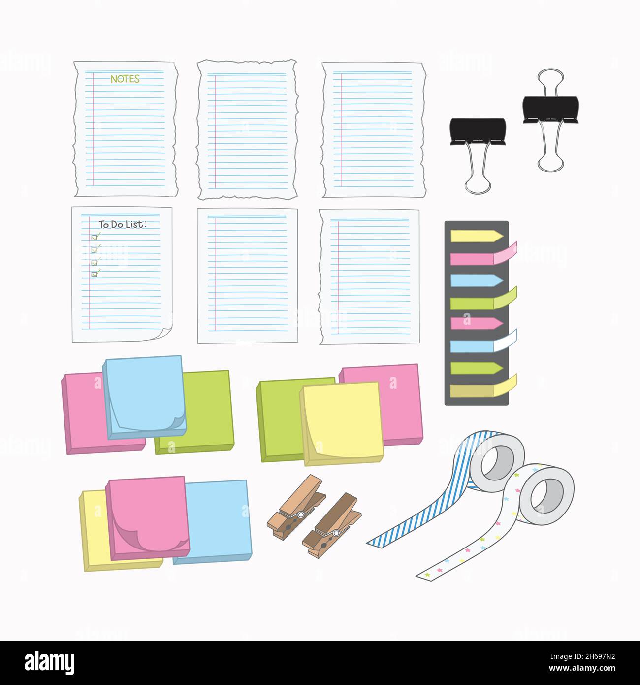 Collection of sticky note stationery illustrations Stock Vector Image ...