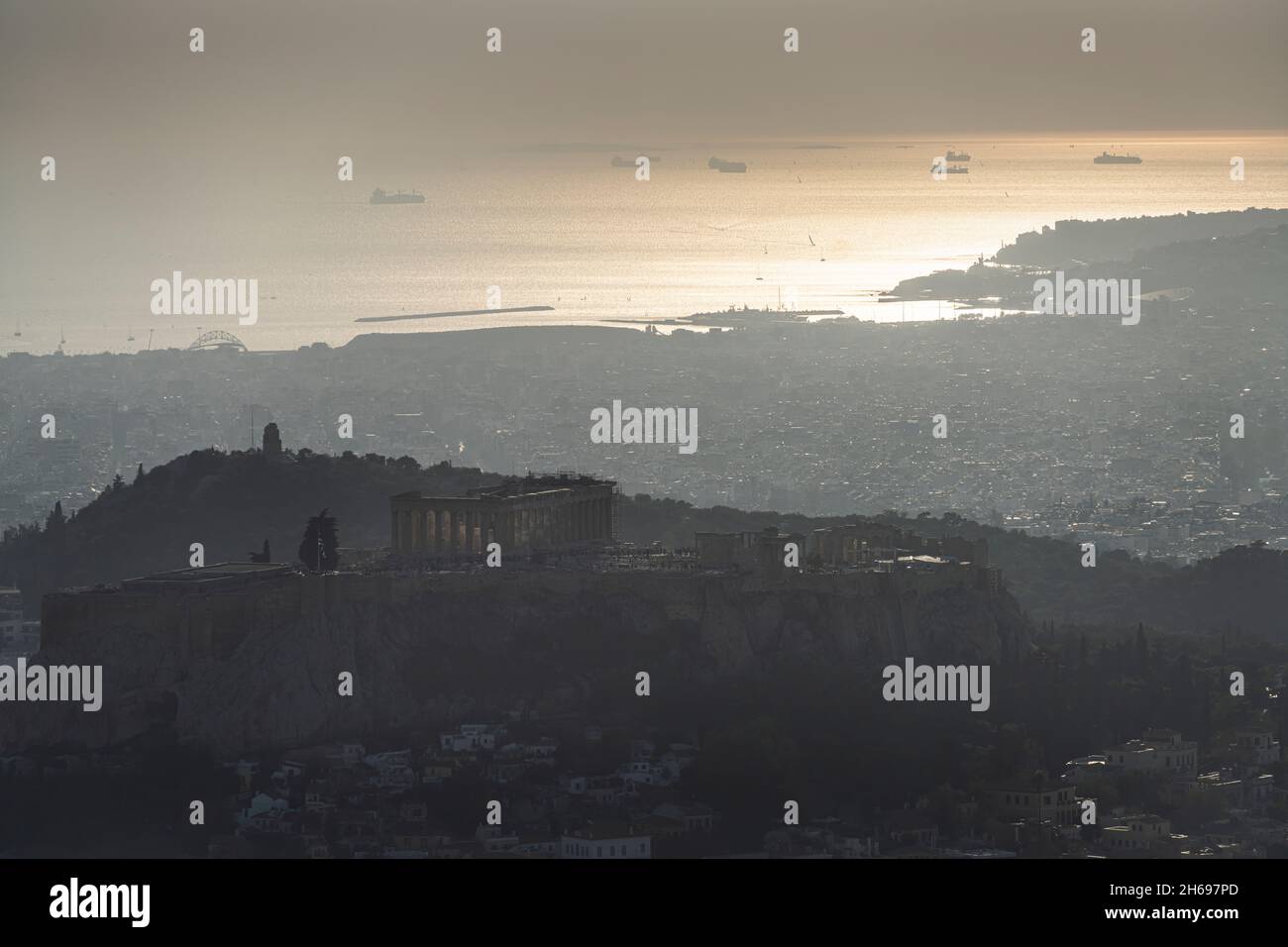 Athens, Greece. November 2021. aerial view of the Parthenon and the ...
