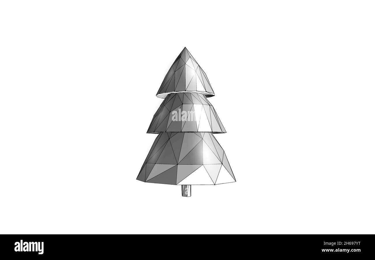 Merry Christmas tree 3D object. Holiday greeting card decoration ...
