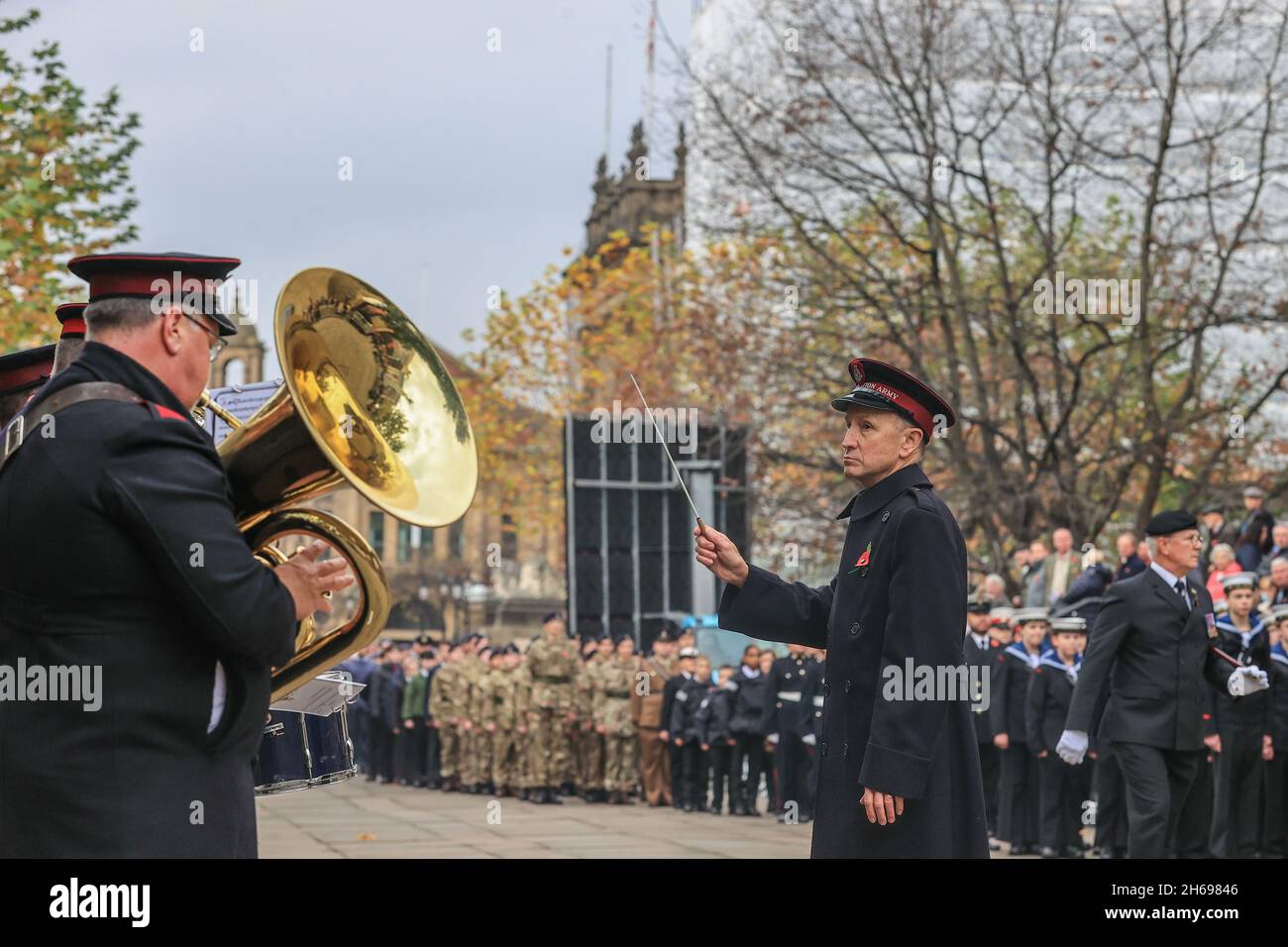 The Salvation Army band conductor and his band play to the crowd during ...