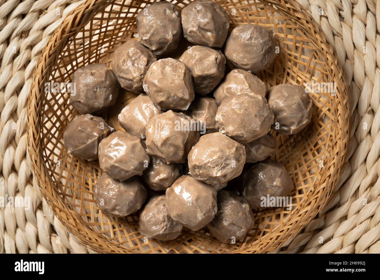 Hand beat beef balls Stock Photo - Alamy
