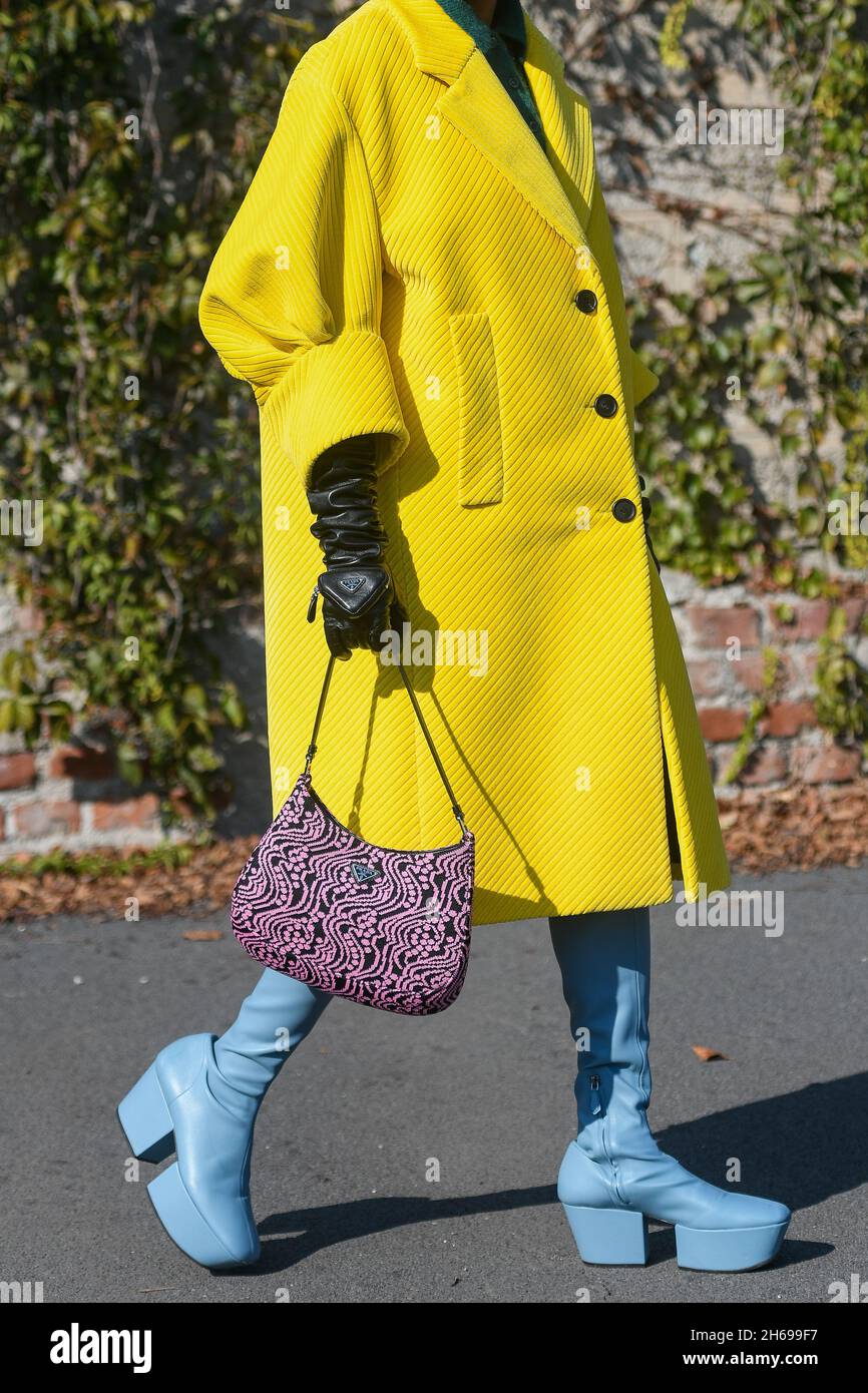 Woman black leather prada hi-res stock photography and images - Alamy