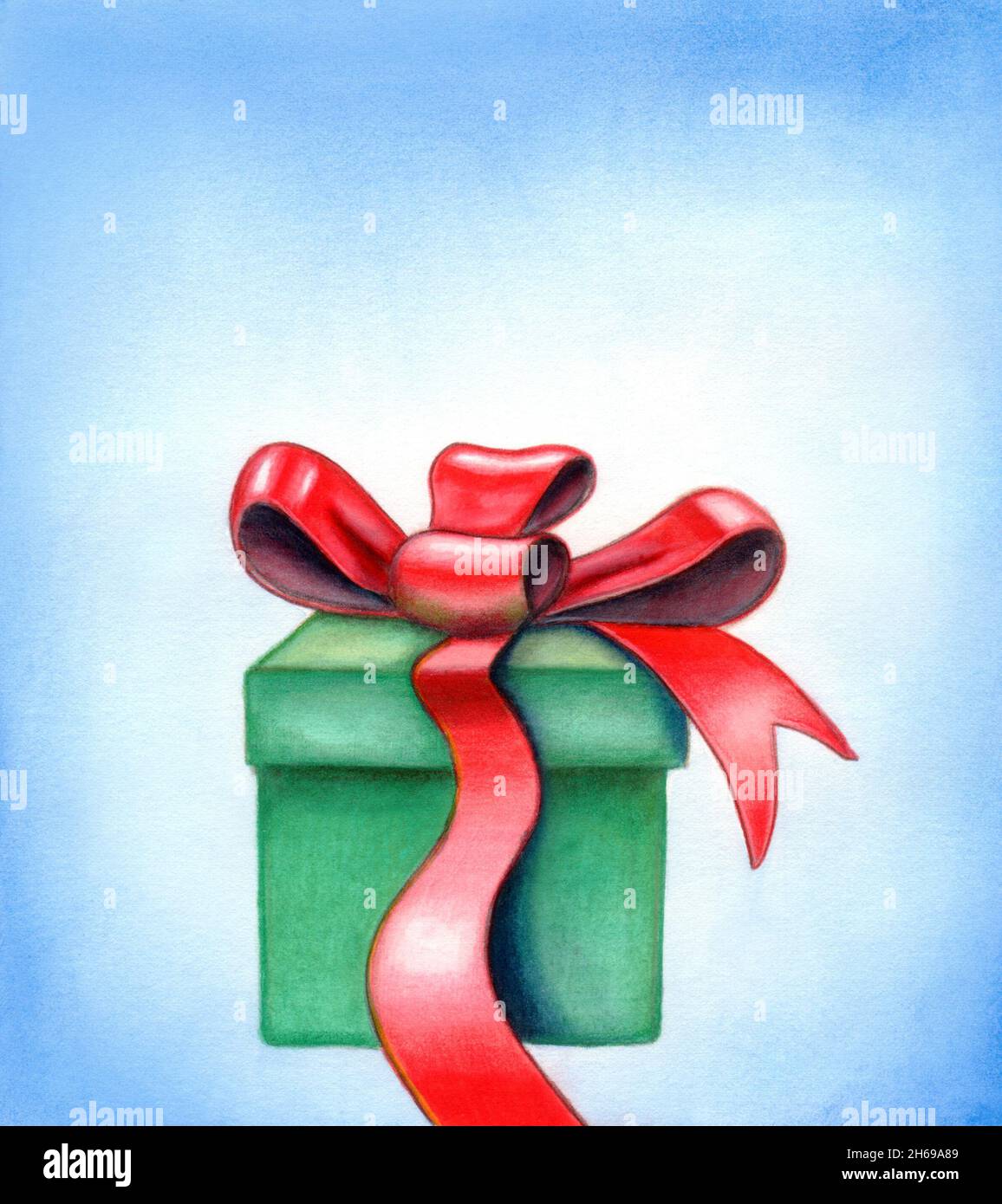 Red ribbon on a gift box. Hand painted illustration Stock Photo - Alamy