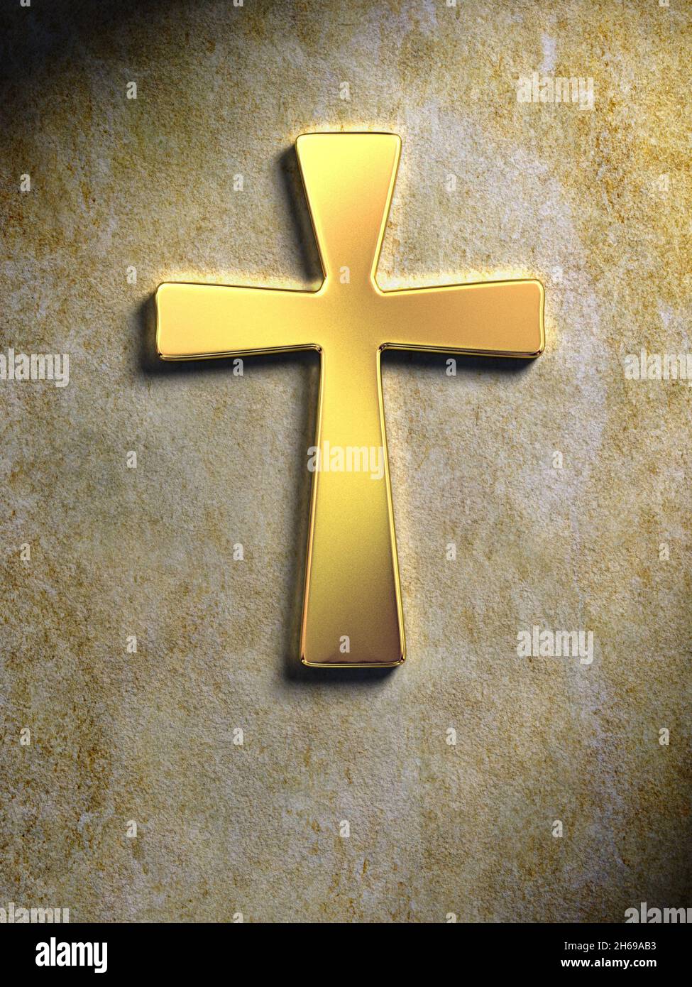 Golden religious symbol on a stone surface. Digital illustration Stock ...