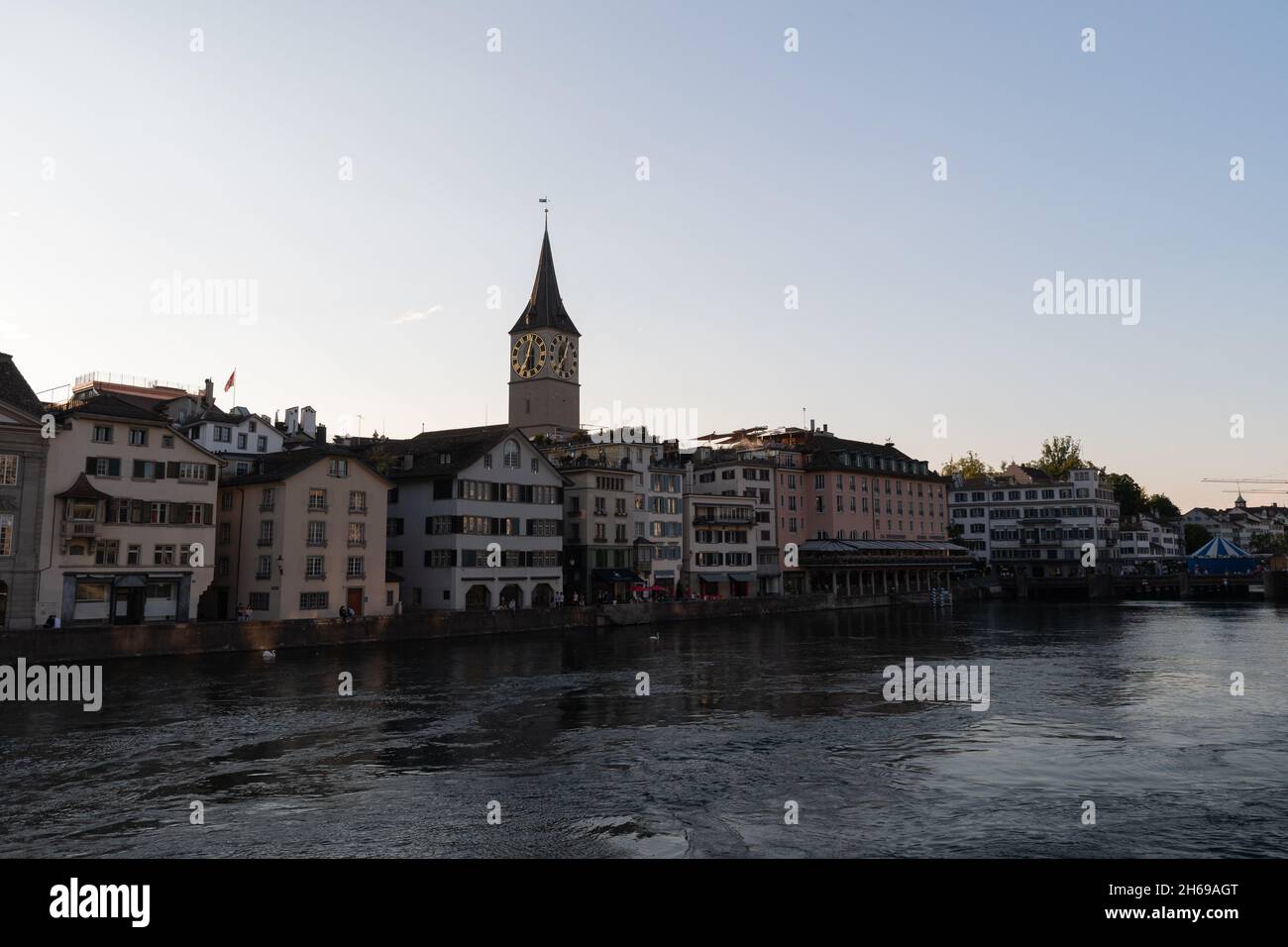 Zurich, Switzerland, September 4, 2021 Promenade at the river Limmat ...