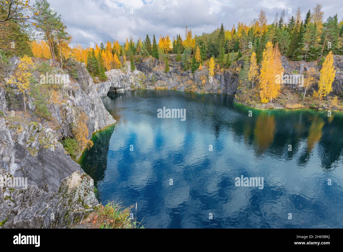 Lake in the deep marble canyon. Ruskeala Mountain Park. Republic of ...