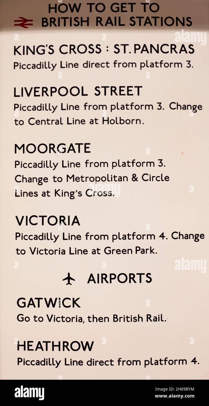 Vintage sign on London Underground station: 'How to get to British Rail ...