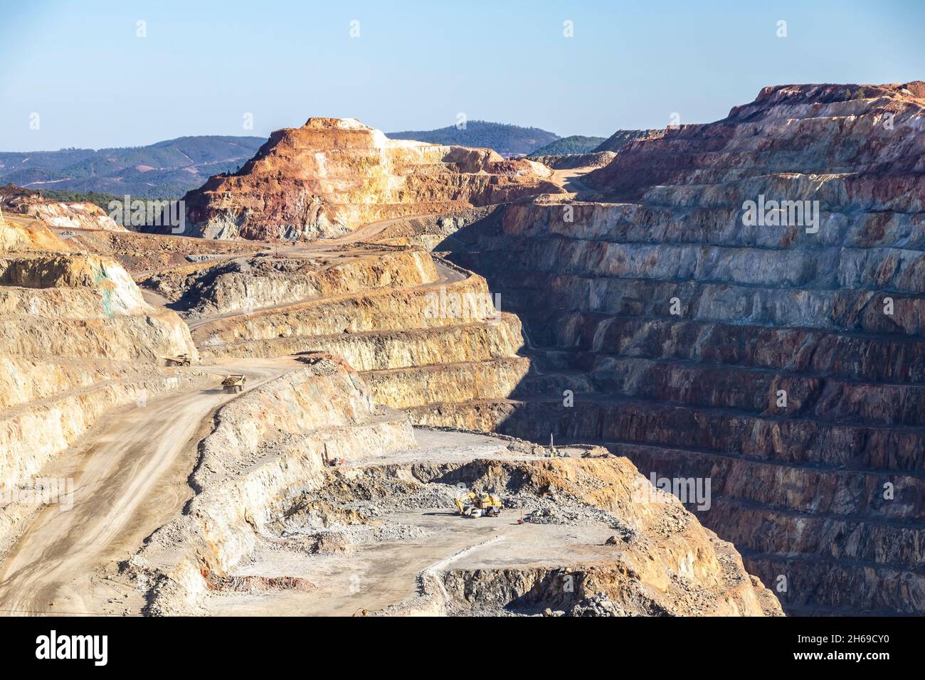 Corta Atalaya with mining levels at open mine pit. Deep excavation of ...