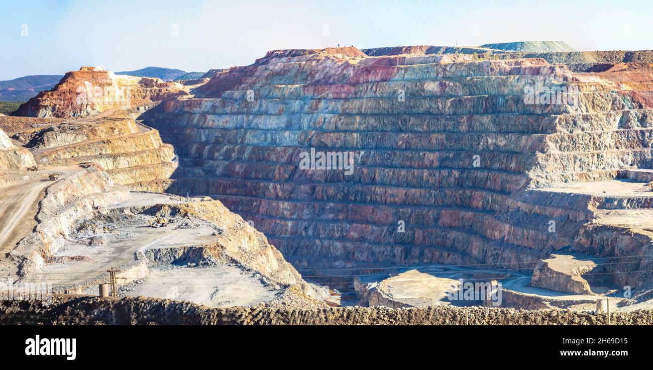 Corta Atalaya with mining levels at open mine pit. Deep excavation of ...