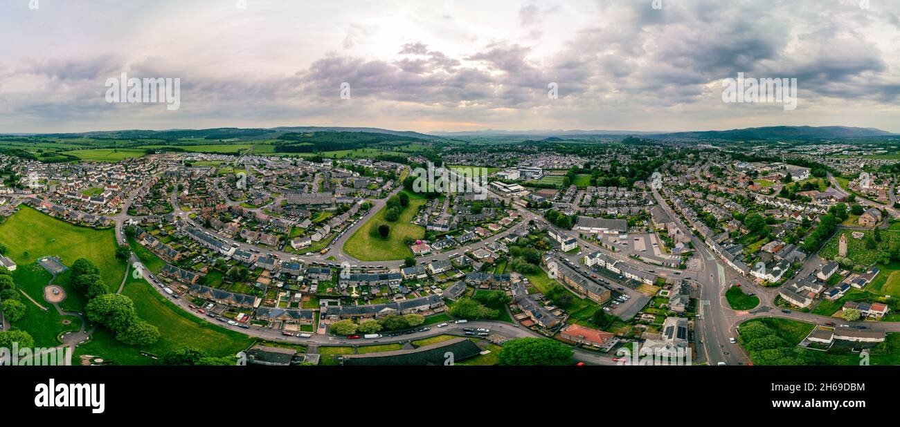 Aerial of Stirling suburb area near Robert Bruce Monument, UK, Scotland ...