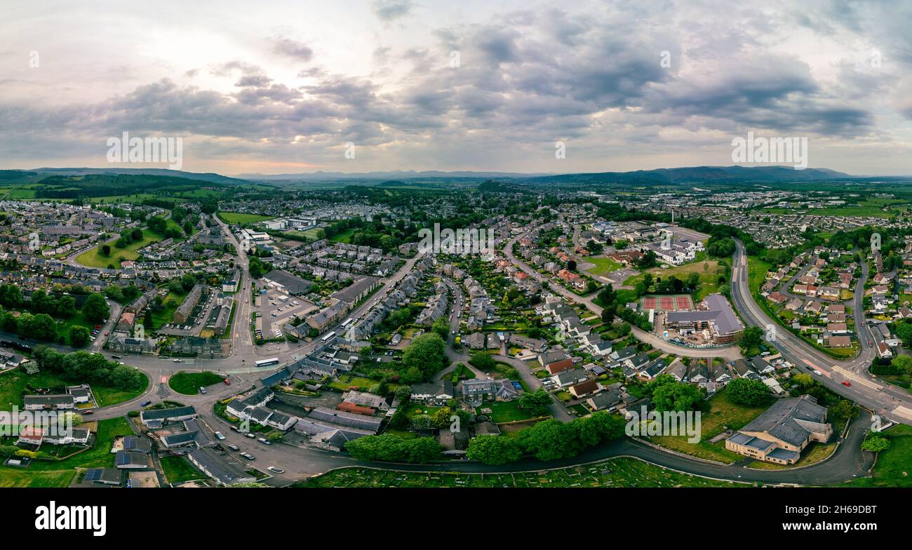 Aerial of Stirling suburb area near Robert Bruce Monument, UK, Scotland ...
