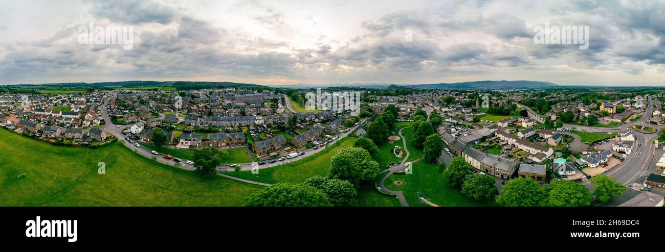 Aerial of Stirling suburb area near Robert Bruce Monument, UK, Scotland ...