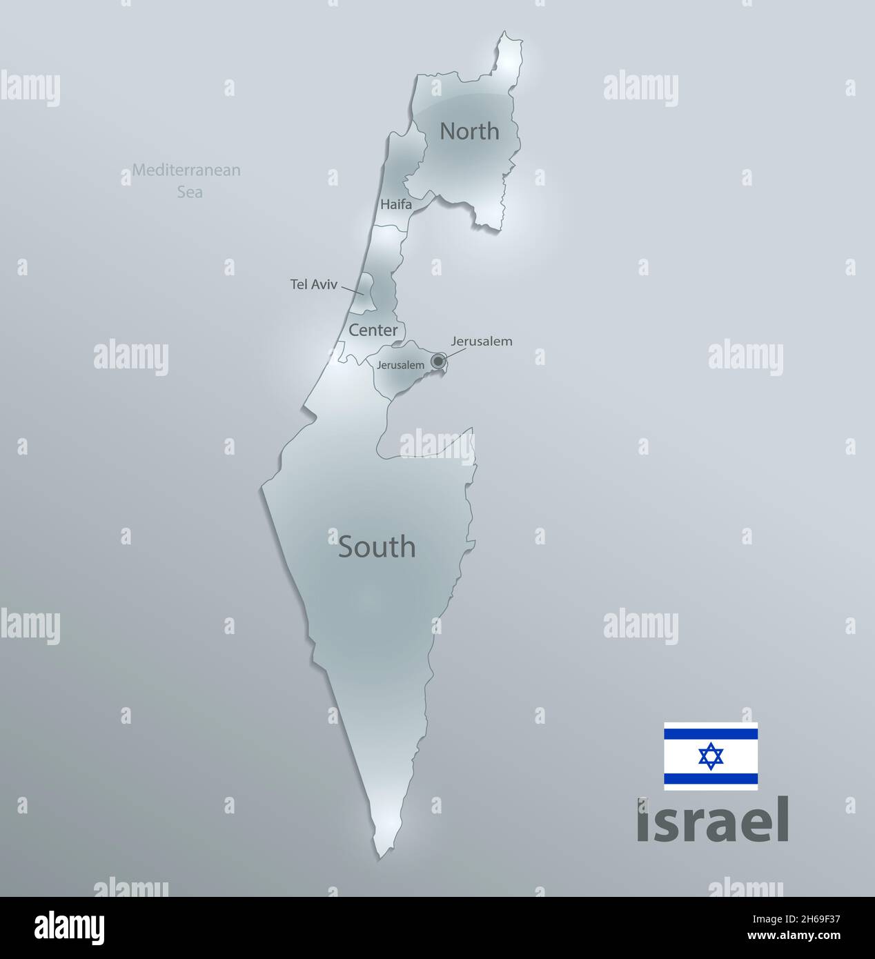 Israel map and flag, administrative division, separates regions and ...