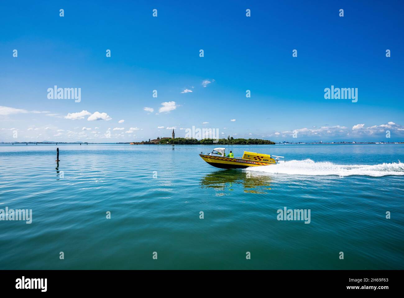 Emergency ambulance rescue boat or medical transportation speedboat ...