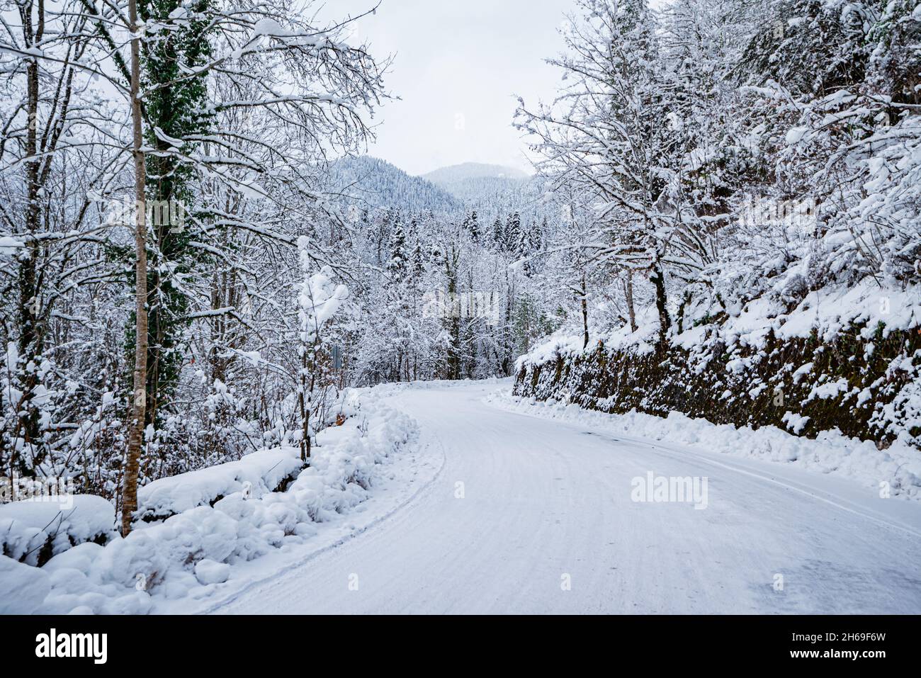 Mountain Road Winter Landscape Snow Path Automobile road Stock Photo ...