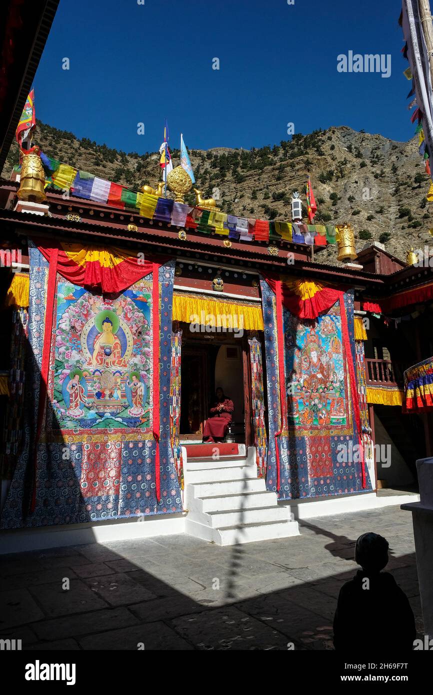 Marpha, Nepal - November 2021: Buddhist monks visiting the Marpha ...