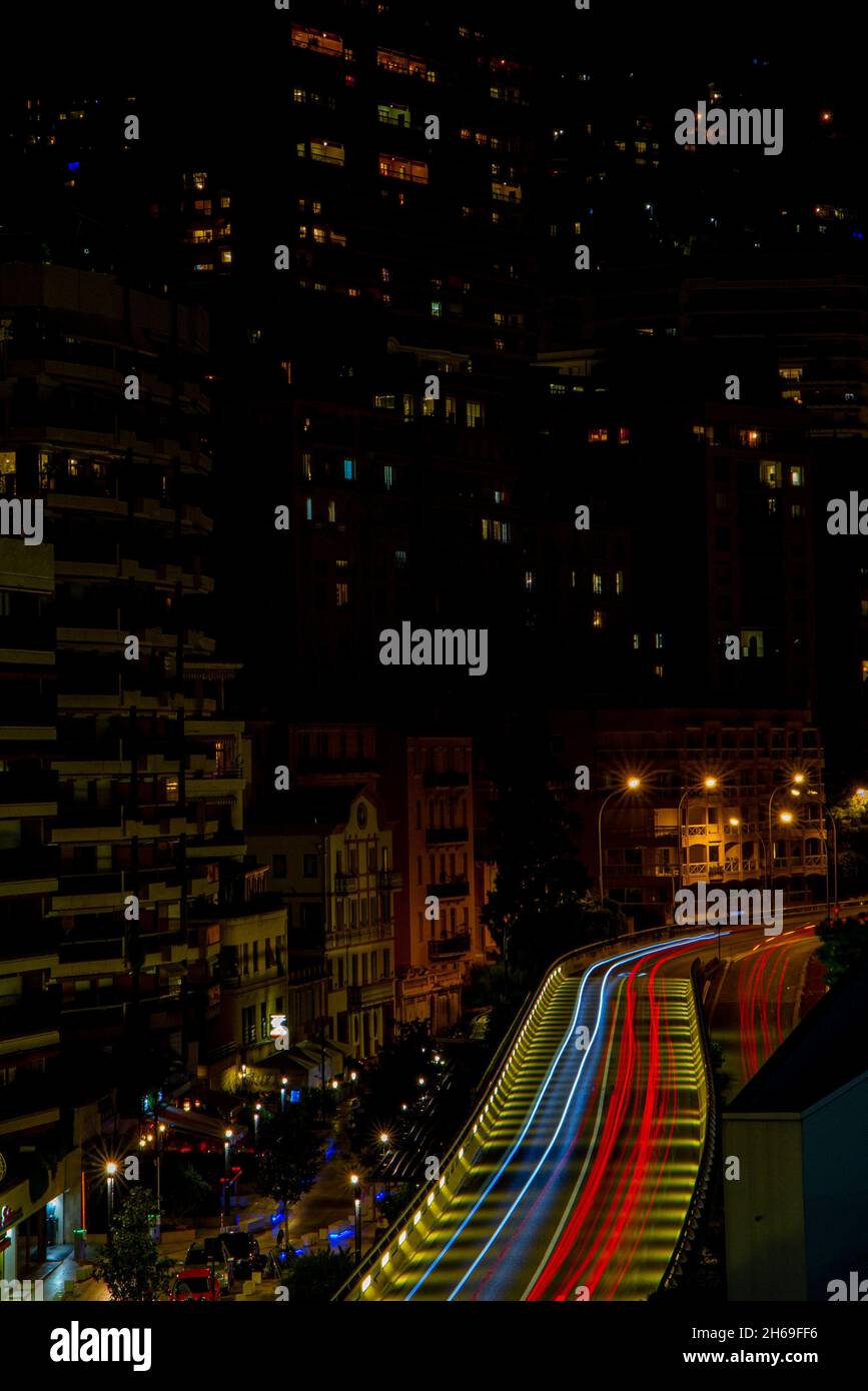 A pat of the formula 1 race track at night in Monte Carlo, Monaco Stock ...