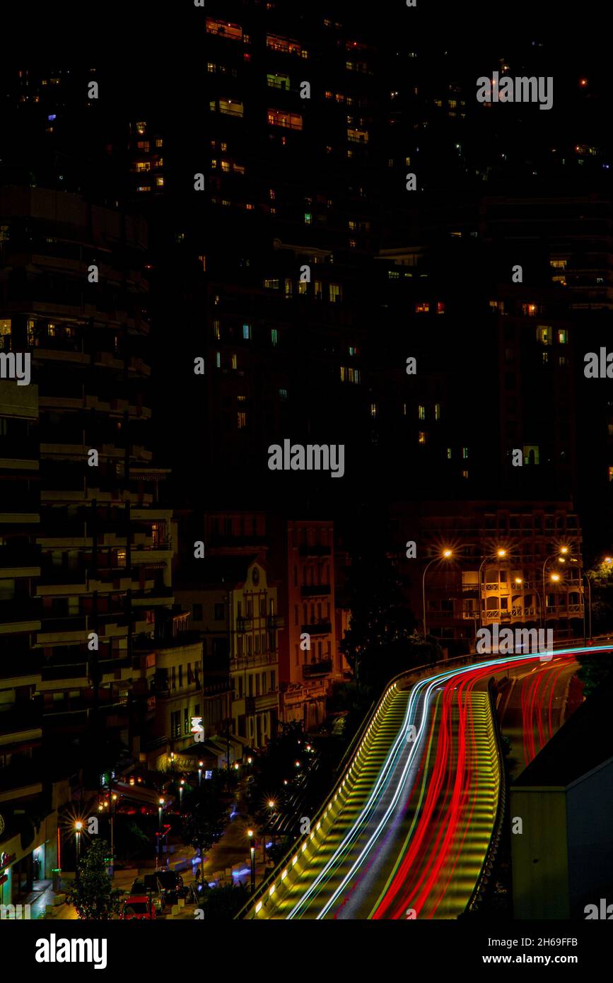 A pat of the formula 1 race track at night in Monte Carlo, Monaco Stock ...