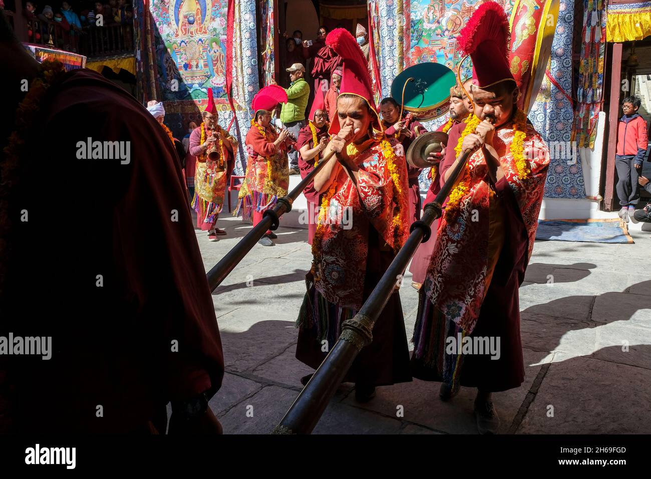 Marpha, Nepal - November 2021: Lama dance at the Marpha Buddhist ...