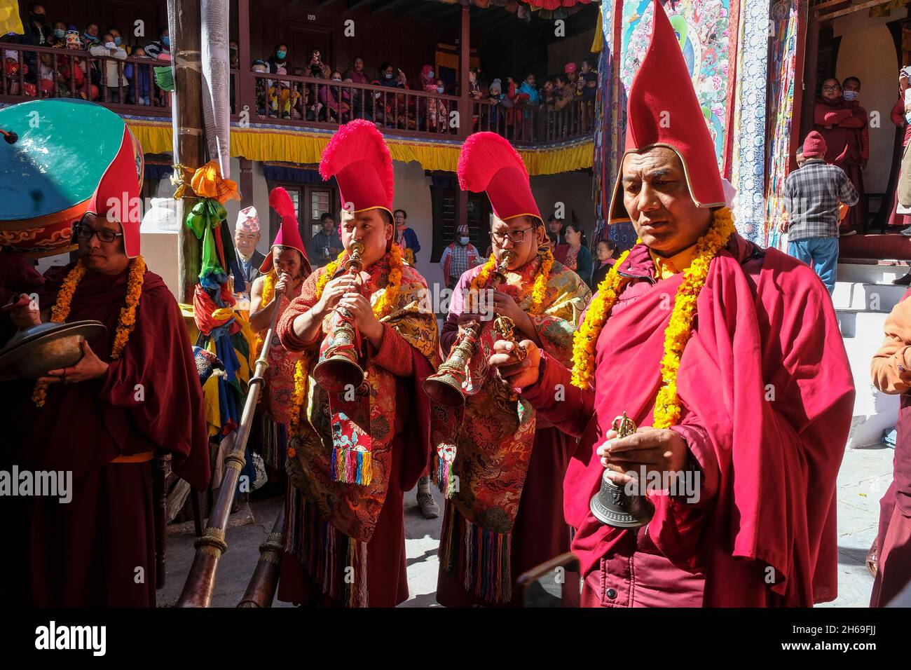 Marpha, Nepal - November 2021: Lama dance at the Marpha Buddhist ...