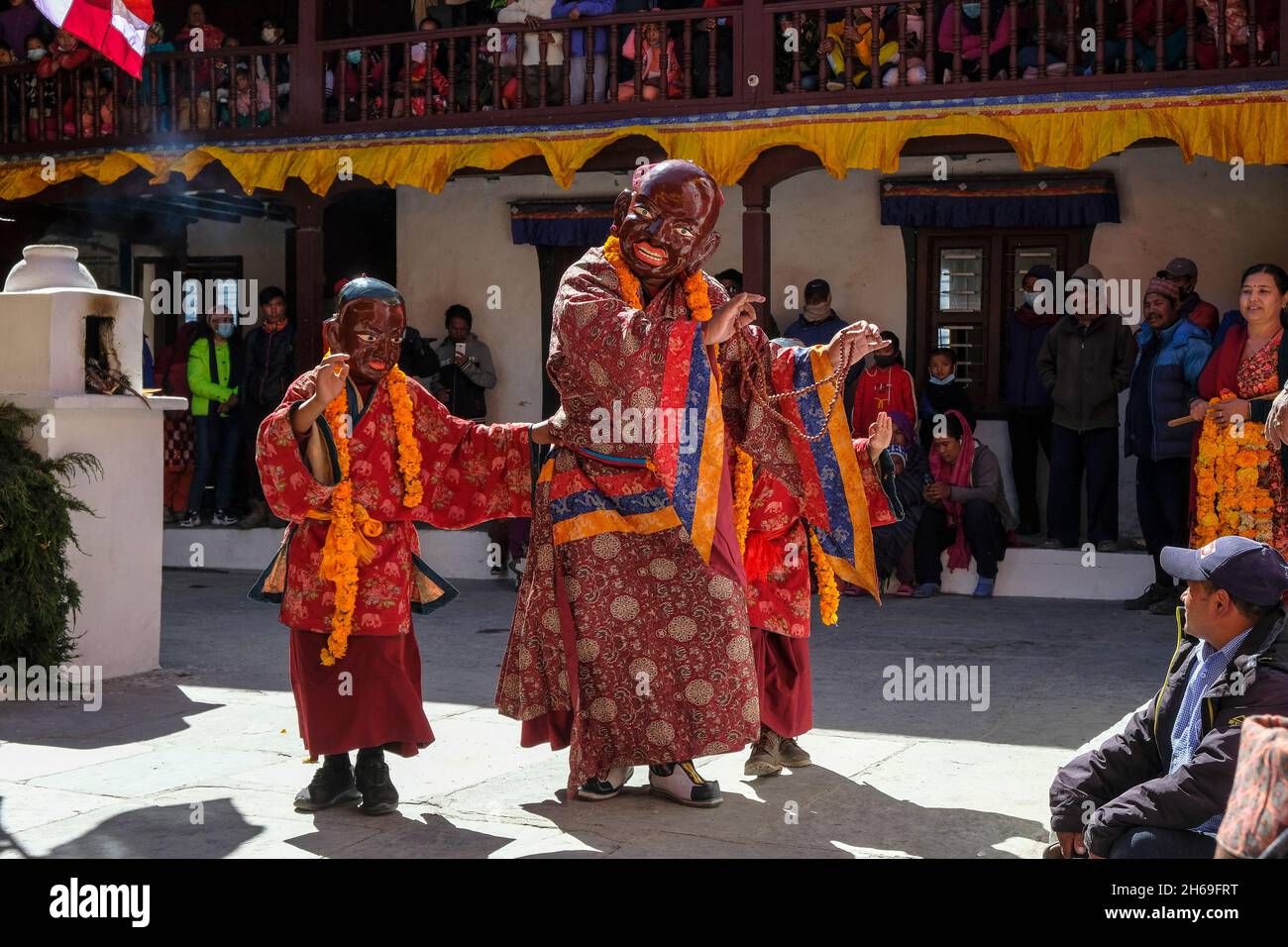 Marpha, Nepal - November 2021: Lama dance at the Marpha Buddhist ...