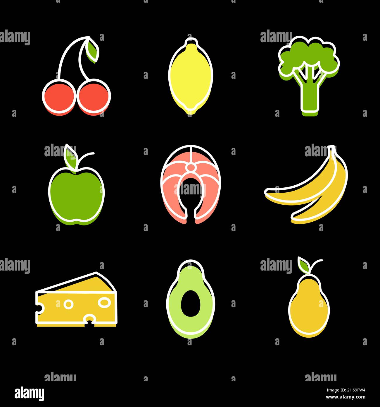 Healthy food icons set. Vector illustration. Linear style. Isolated on ...