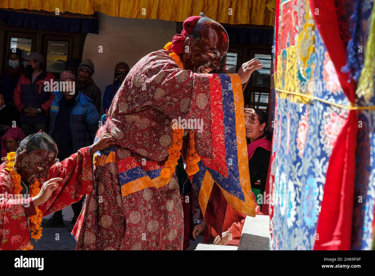 Marpha, Nepal - November 2021: Lama dance at the Marpha Buddhist ...