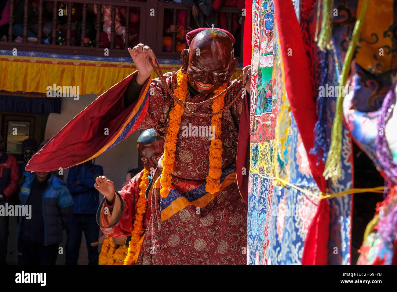 Marpha, Nepal - November 2021: Lama dance at the Marpha Buddhist ...