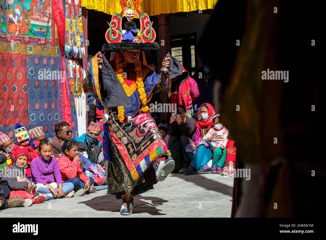 Marpha, Nepal - November 2021: Lama dance at the Marpha Buddhist ...