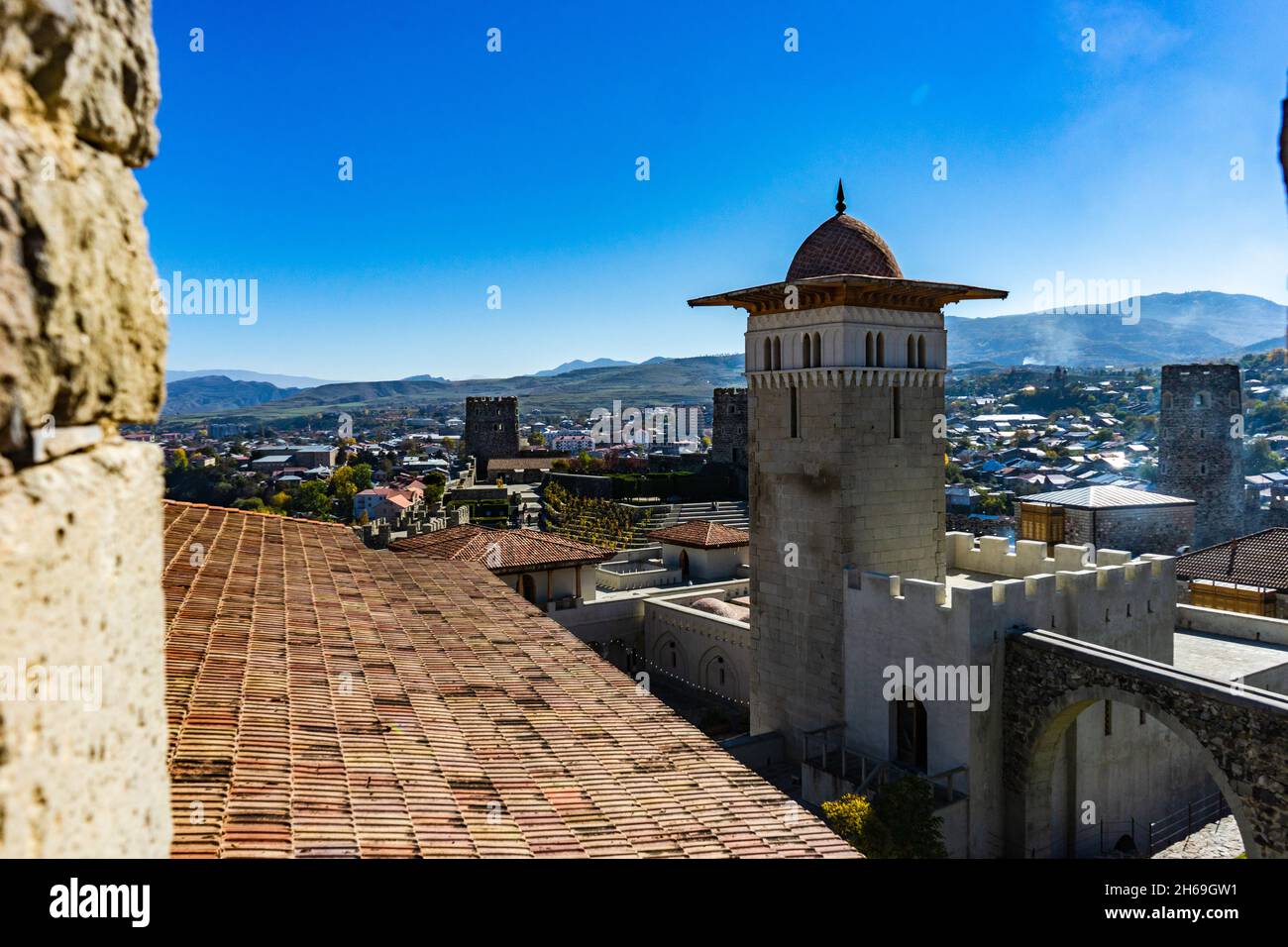 View from the fortification walls of medieval castle Rabati to modern ...