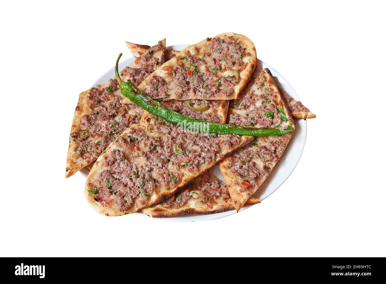 Overhead view on Turkish Pide on Plate isolated on white with clipping ...
