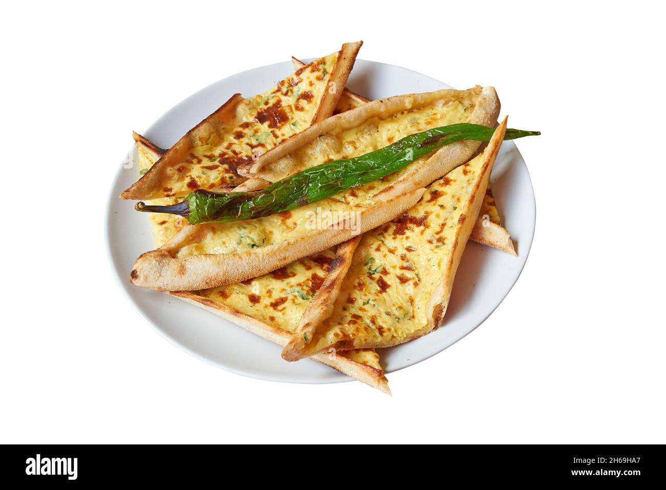Overhead view on Turkish Pide on Plate isolated on white with clipping ...
