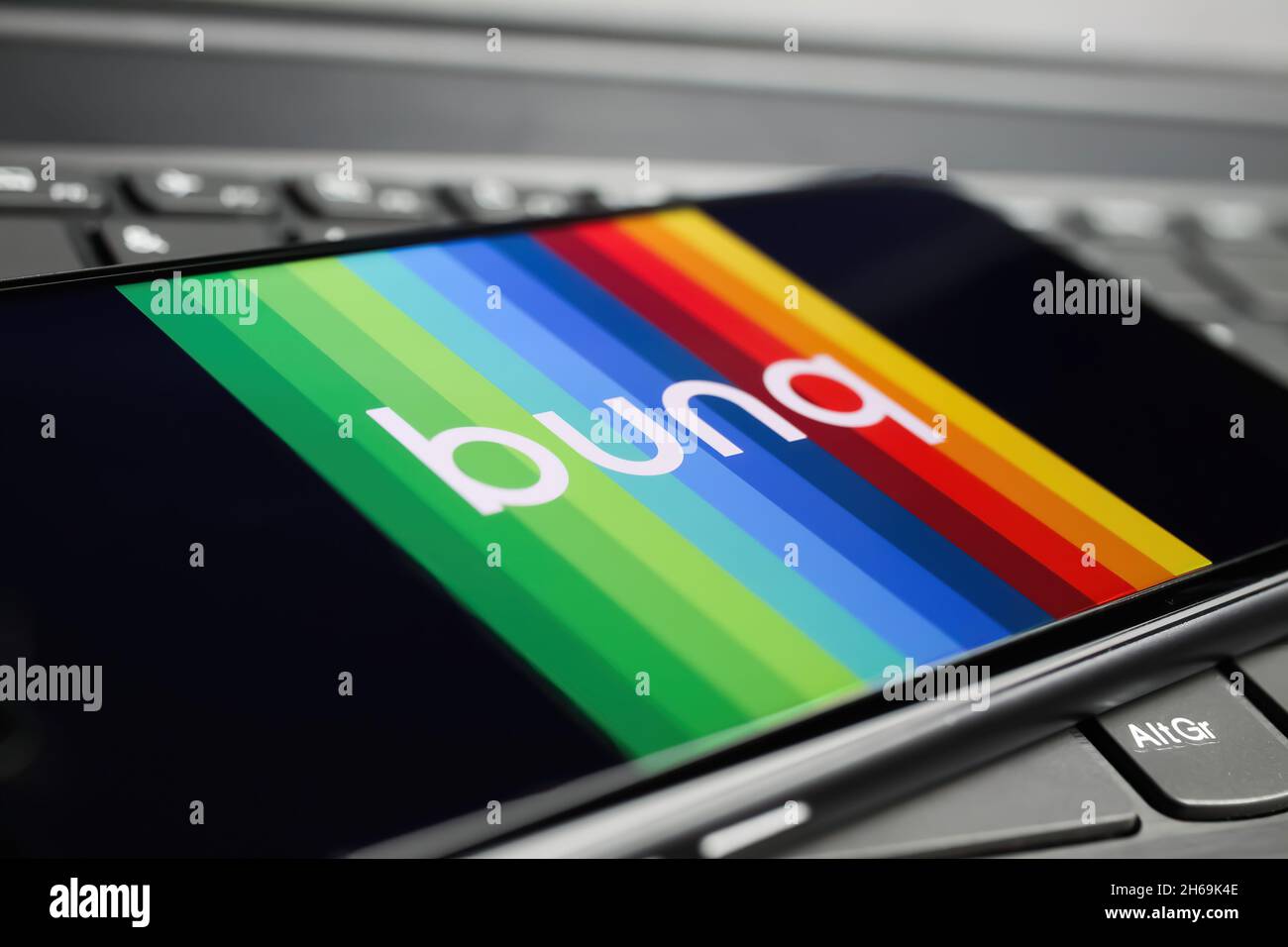 Viersen, Germany - June 9. 2021: Closeup of mobile phone with logo ...