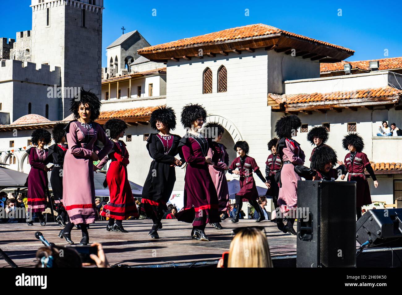 Dancing of traditional georgian dances on fall festival in medieval ...