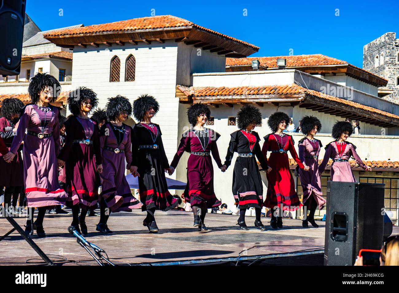 Dancing of traditional georgian dances on fall festival in medieval ...