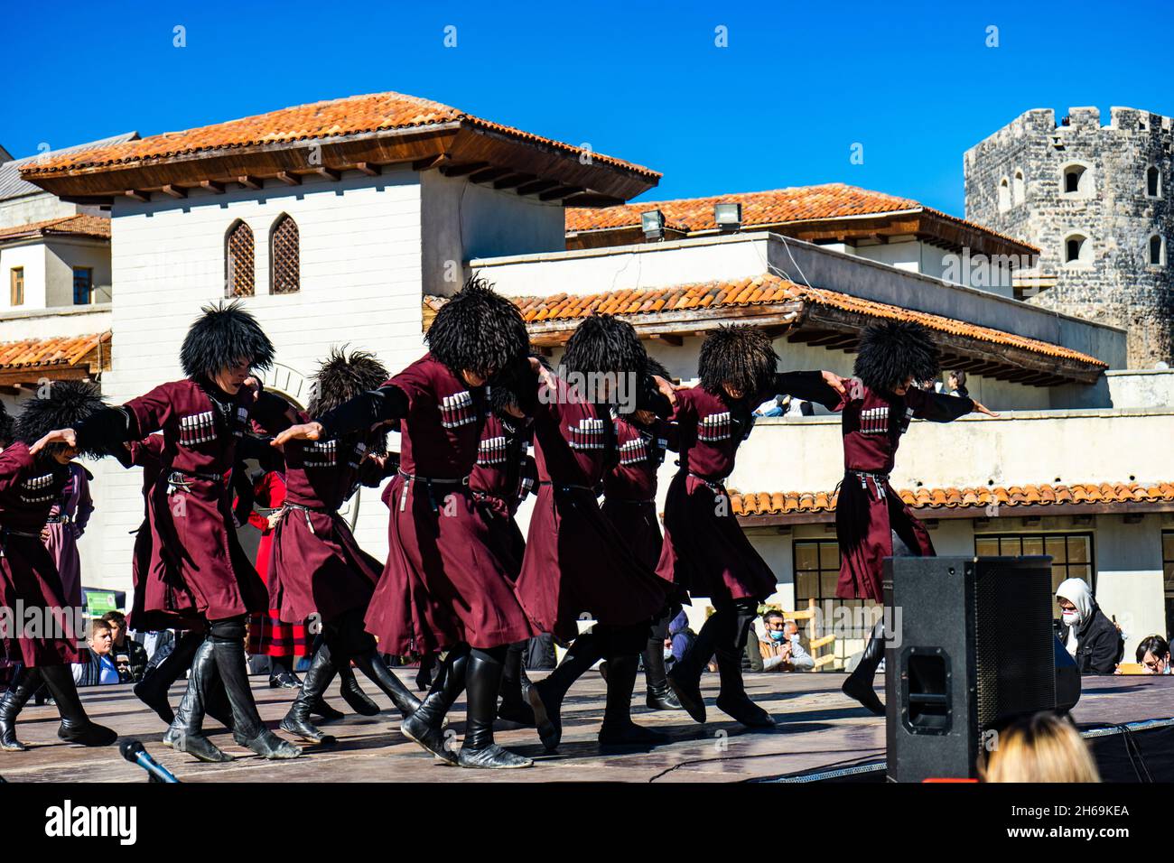 Dancing of traditional georgian dances on fall festival in medieval ...
