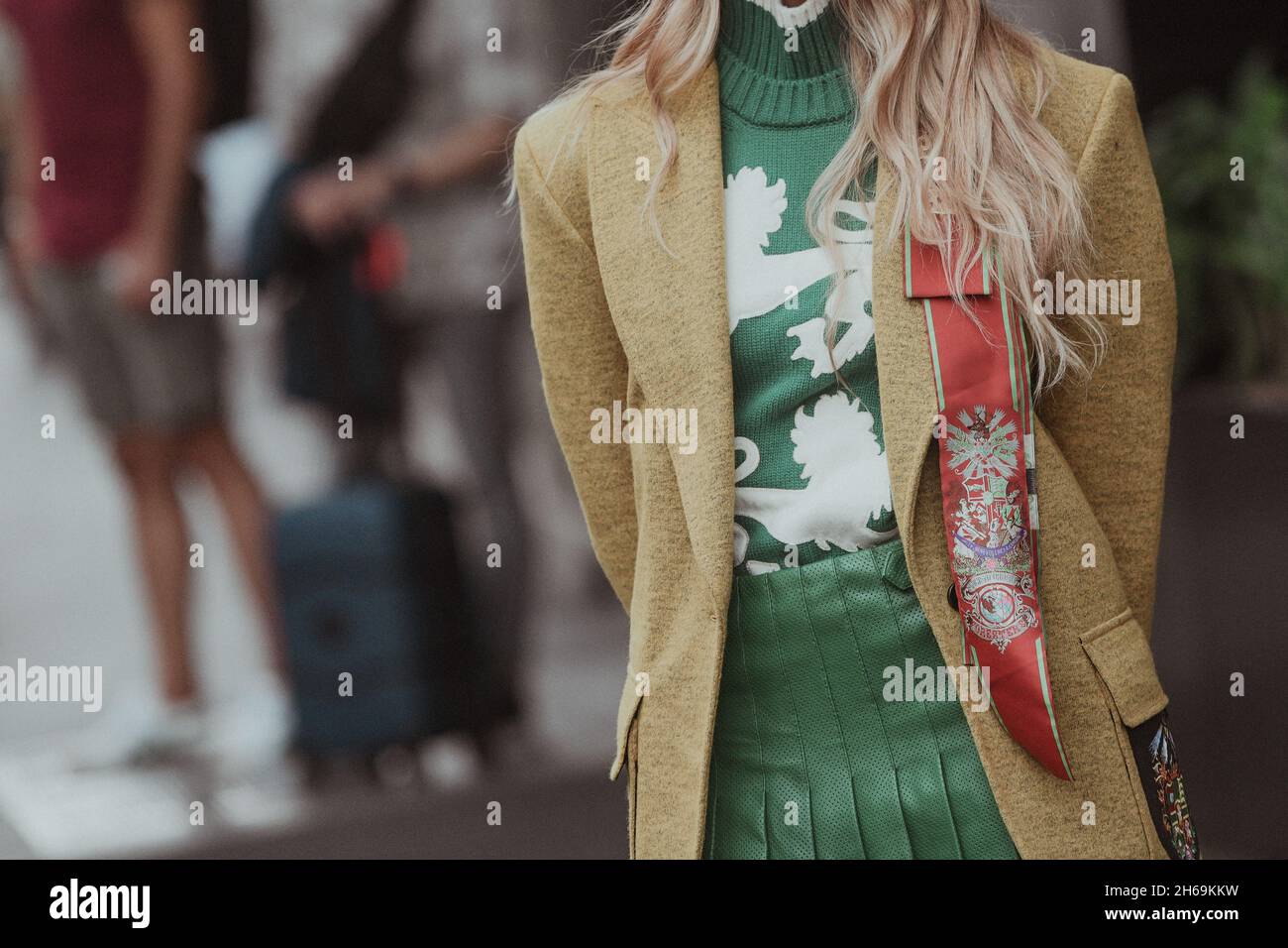 Milan, Italy - September 25, 2021: Street style outfit, woman wearing a ...