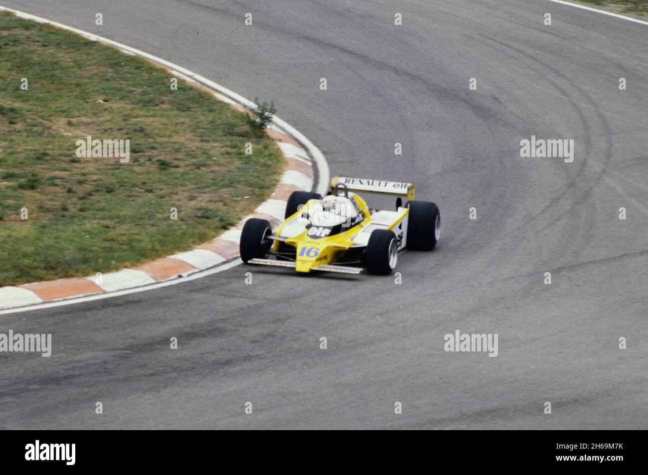 Imola, 1980: Tests of Formula 1 at Imola Circuit. Rene Arnoux in action ...