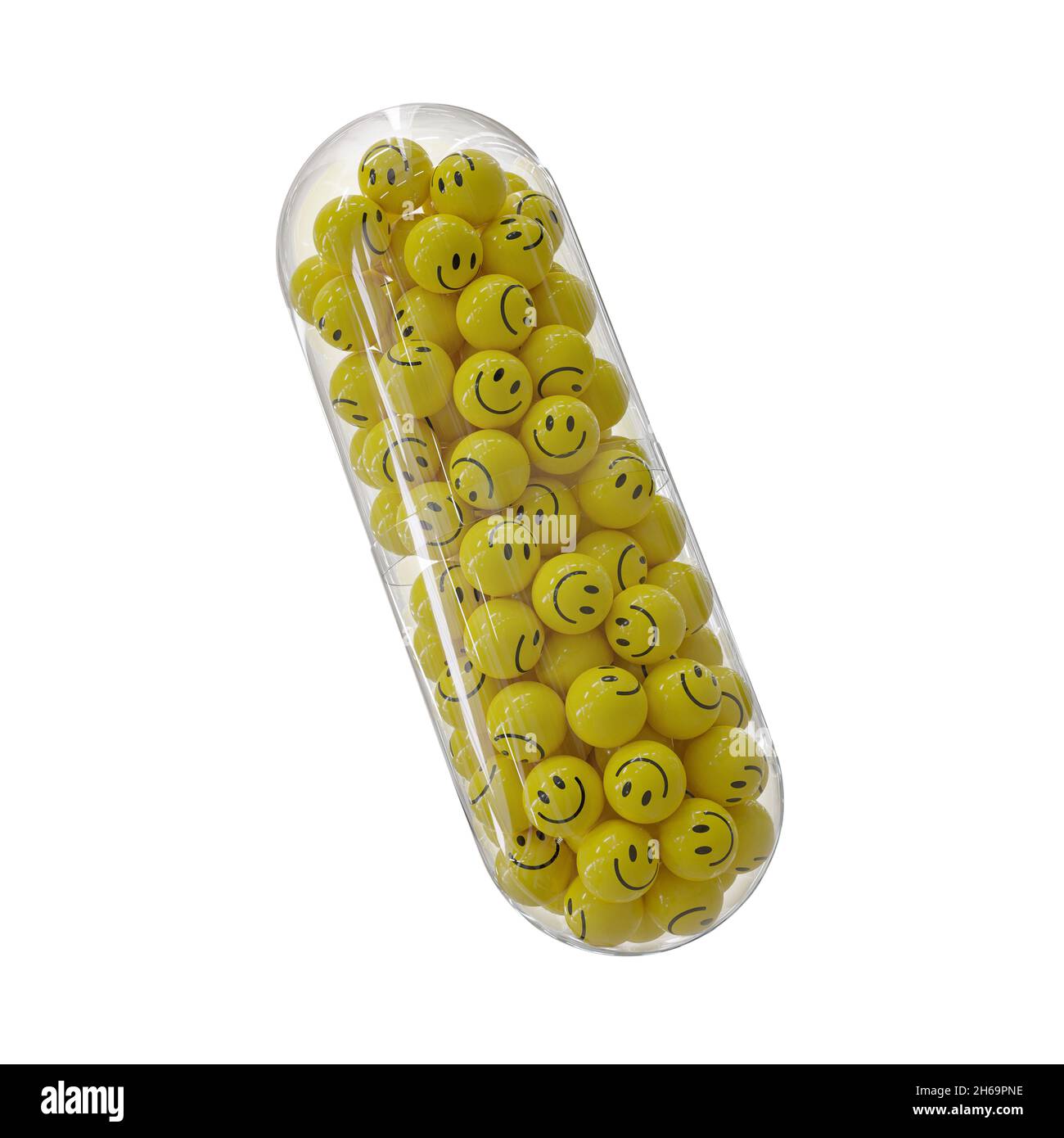 3d Rendering of yellow happy balls in capsule Isolated on white ...
