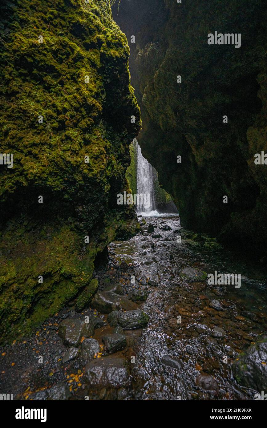 Nauthusagil waterfall canyon on south coast, Iceland Stock Photo - Alamy