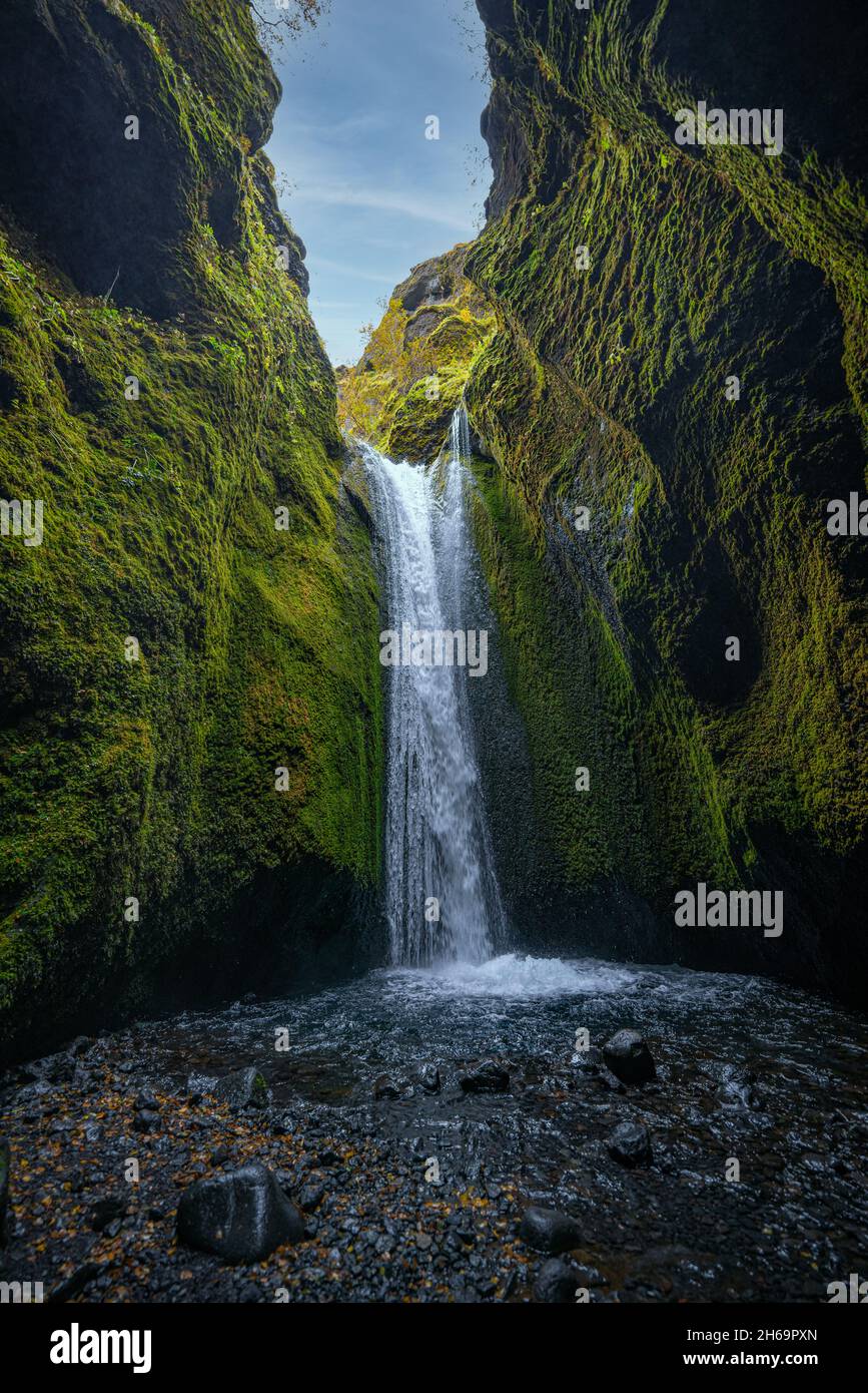 Nauthusagil waterfall canyon on south coast, Iceland Stock Photo - Alamy