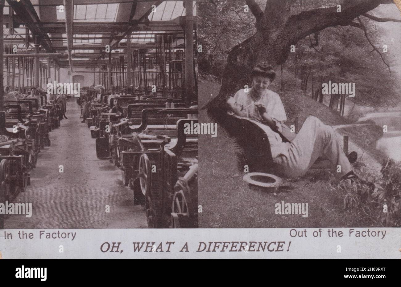 Oh, what a difference! Postcard showing contrasting scenes in the ...