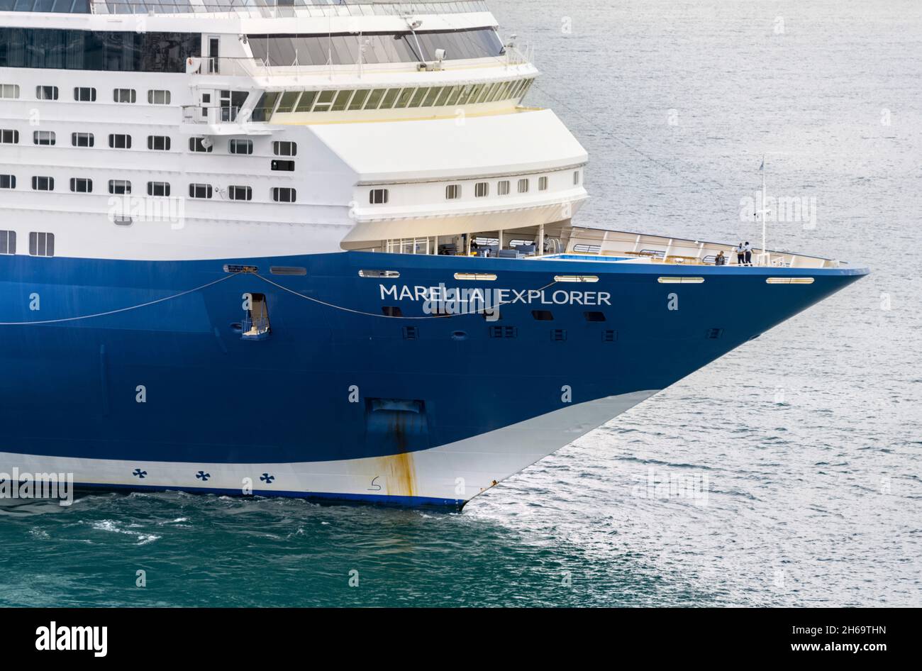 Tui Marella Explorer cruise ship front view, leaving Palma de Mallorca ...