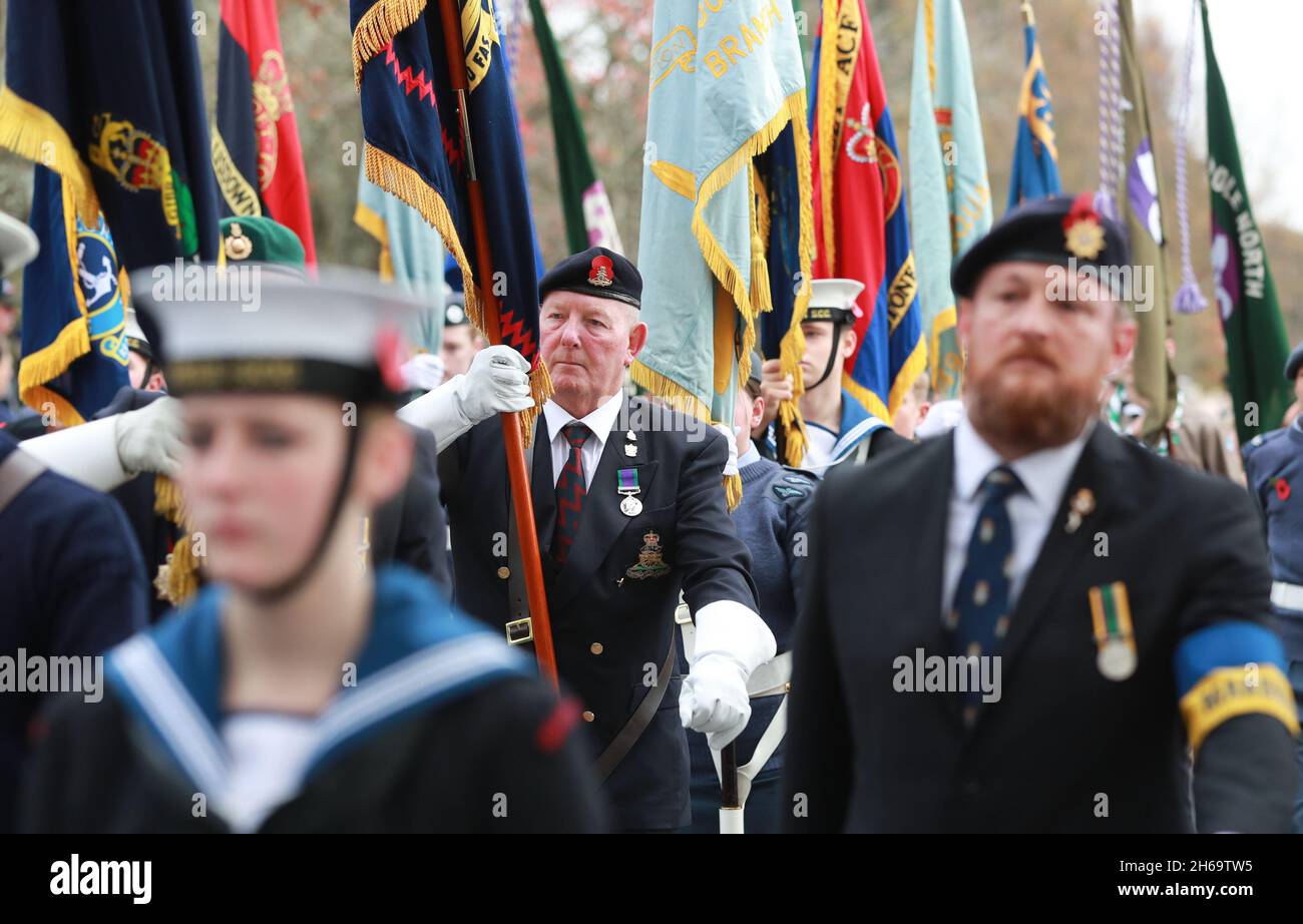 Poole, UK. 14th November 2021 . Veterans and members of the uniformed ...