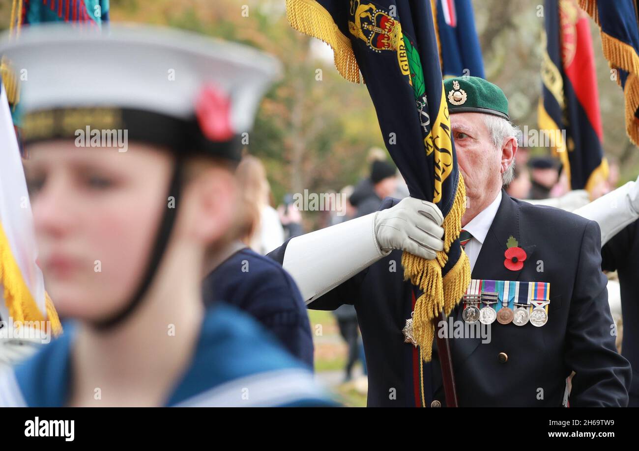 Poole, UK. 14th November 2021 . Veterans and members of the uniformed ...