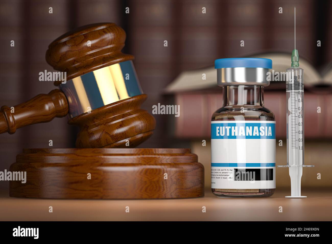 Euthanasia concept. Gavel as a symbol of legal system vith vial and ...